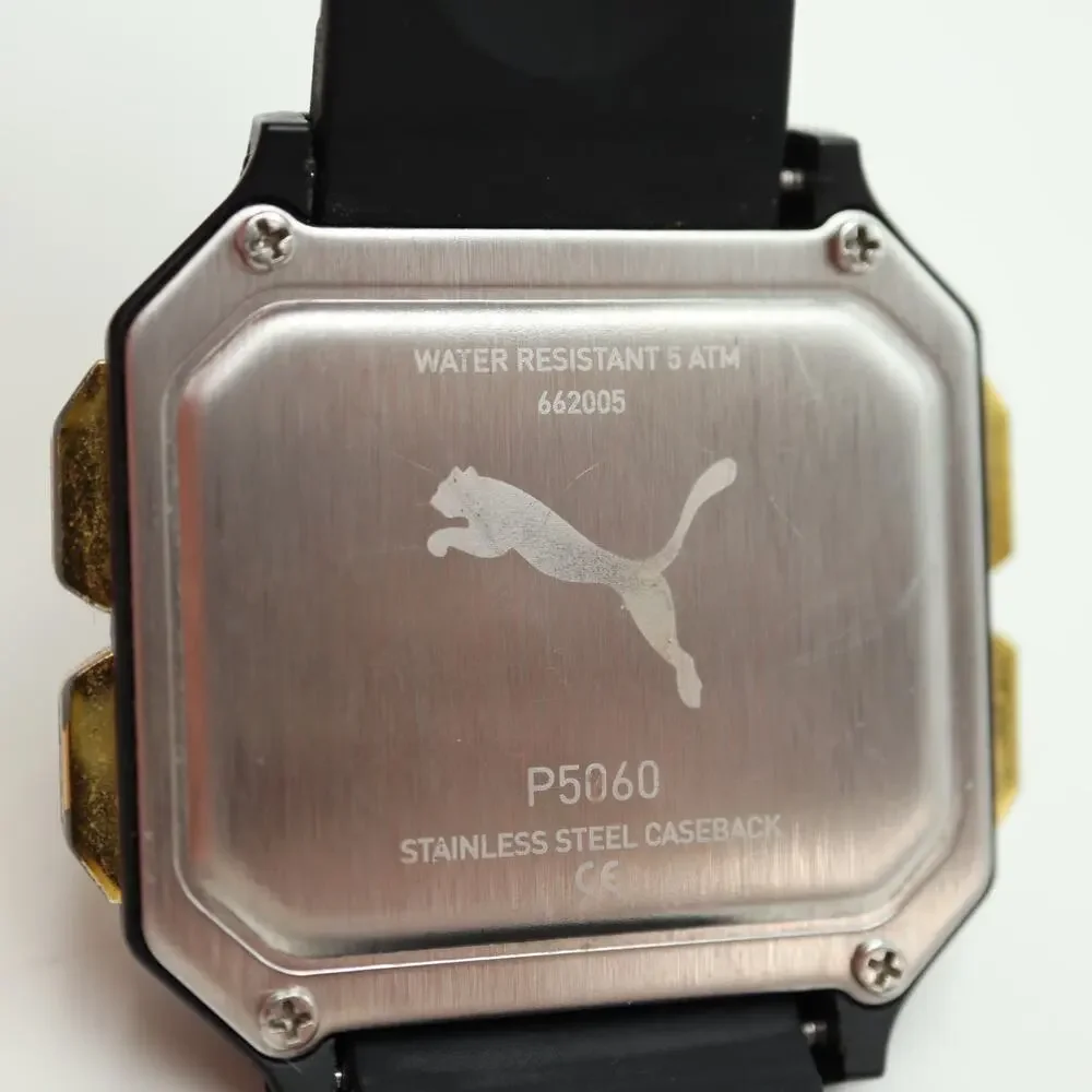 Puma | Accessories | Puma Mens Black Gold 4mm Digital Watch Chrono ...